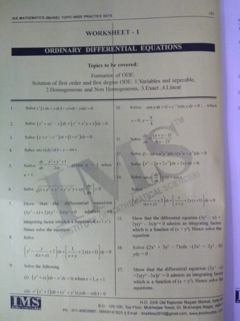 IMS Maths/Mathematics Optional Study Material, Class Notes- 2026-27 by ...